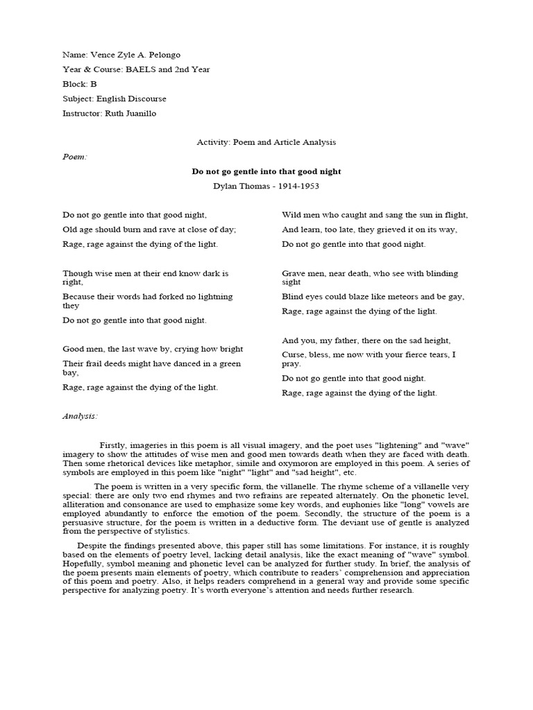 Poem Analysis | PDF | Poetry