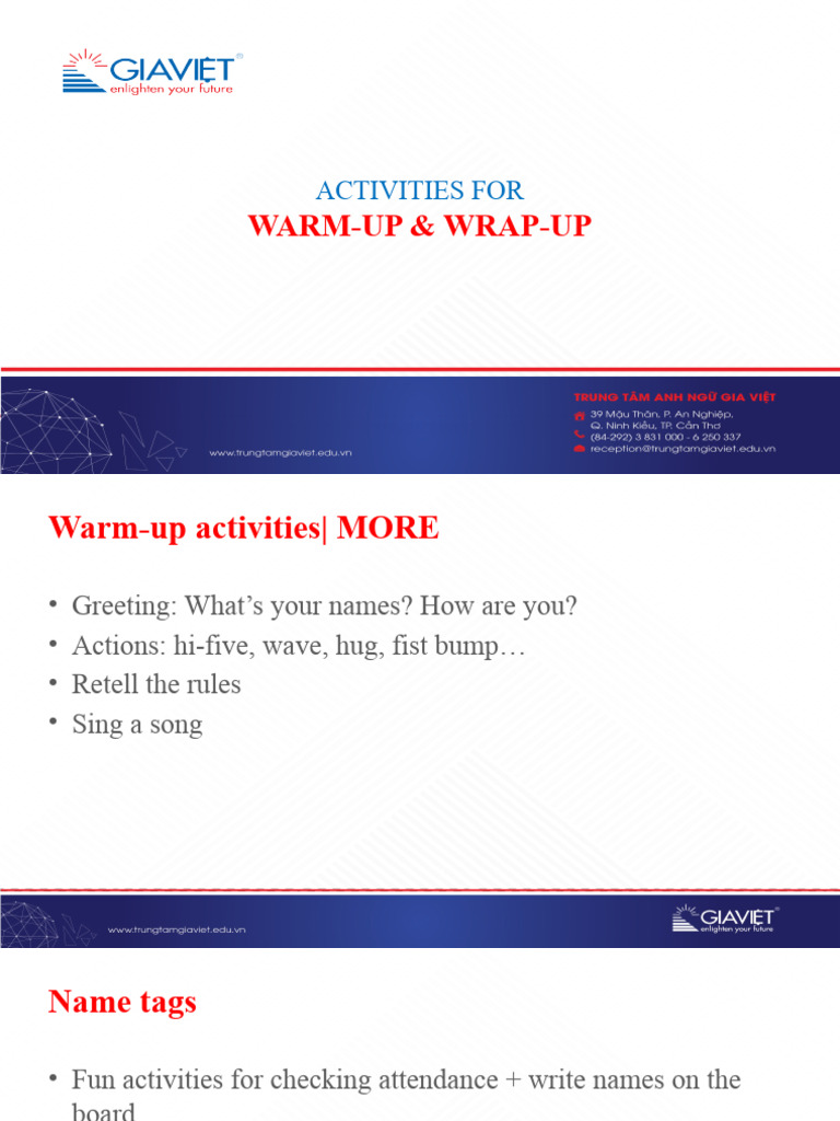 Warm-Up & Wrap-Up Activities | PDF | Career & Growth