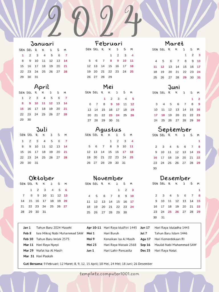 4 2024 Kalender Indonesia Seashells | PDF