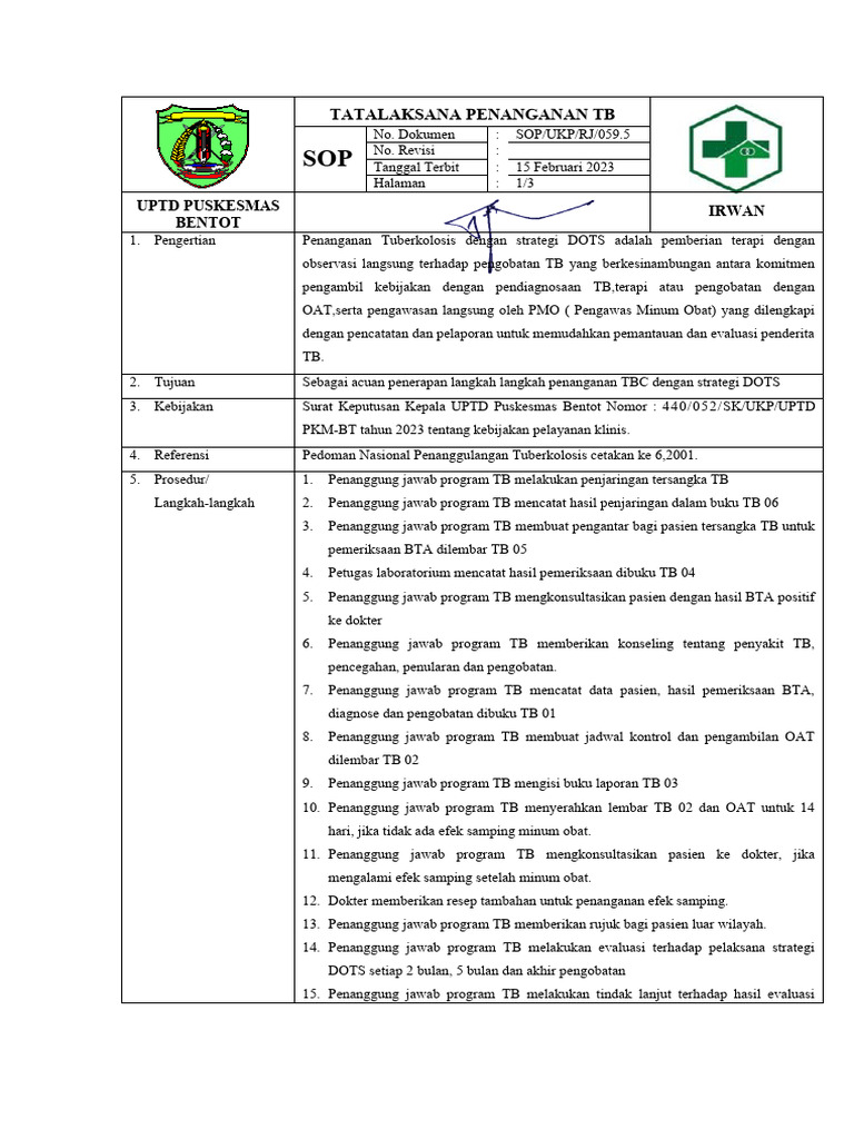 SOP Penanganan Tuberkulosis DOTS | PDF | Pengembangan Diri | Sains & Matematika