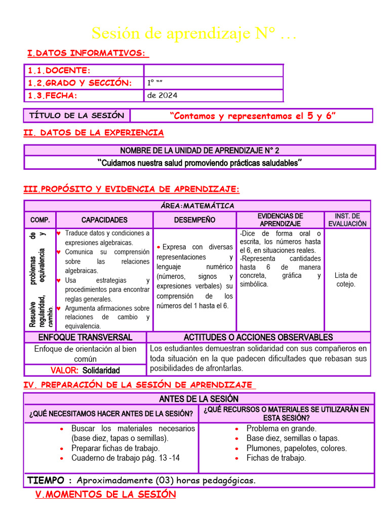 Sesión Representamos y Contamos El 5 y 6 Maestra Janet | PDF | Aprendizaje
