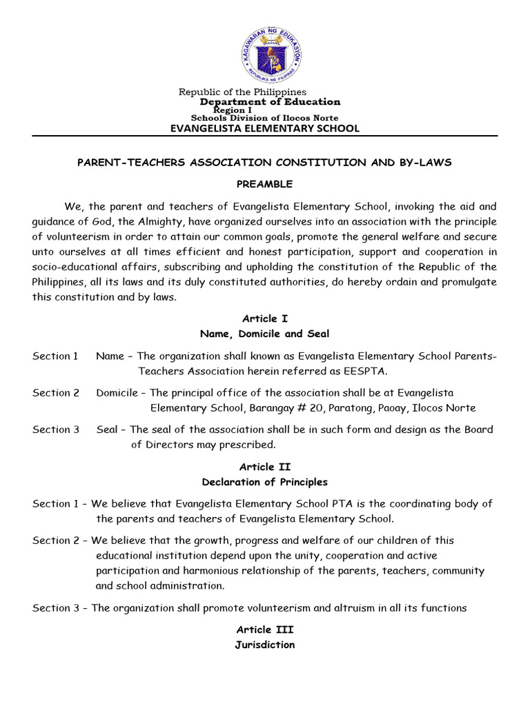 PTA Constitution and by Laws RENALYN MAE | PDF | Impeachment | Ratification