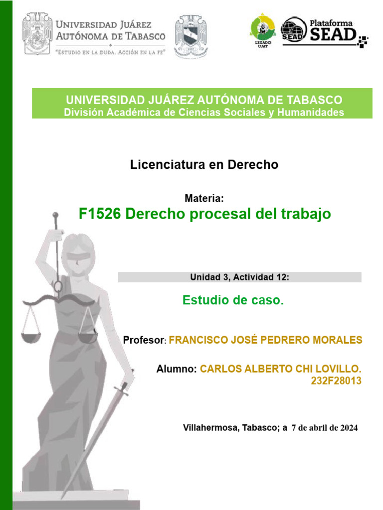 Chi - Lovillo - Carlos Alberto - U3 - Act 12-Derecho Procesal | PDF | Derecho laboral