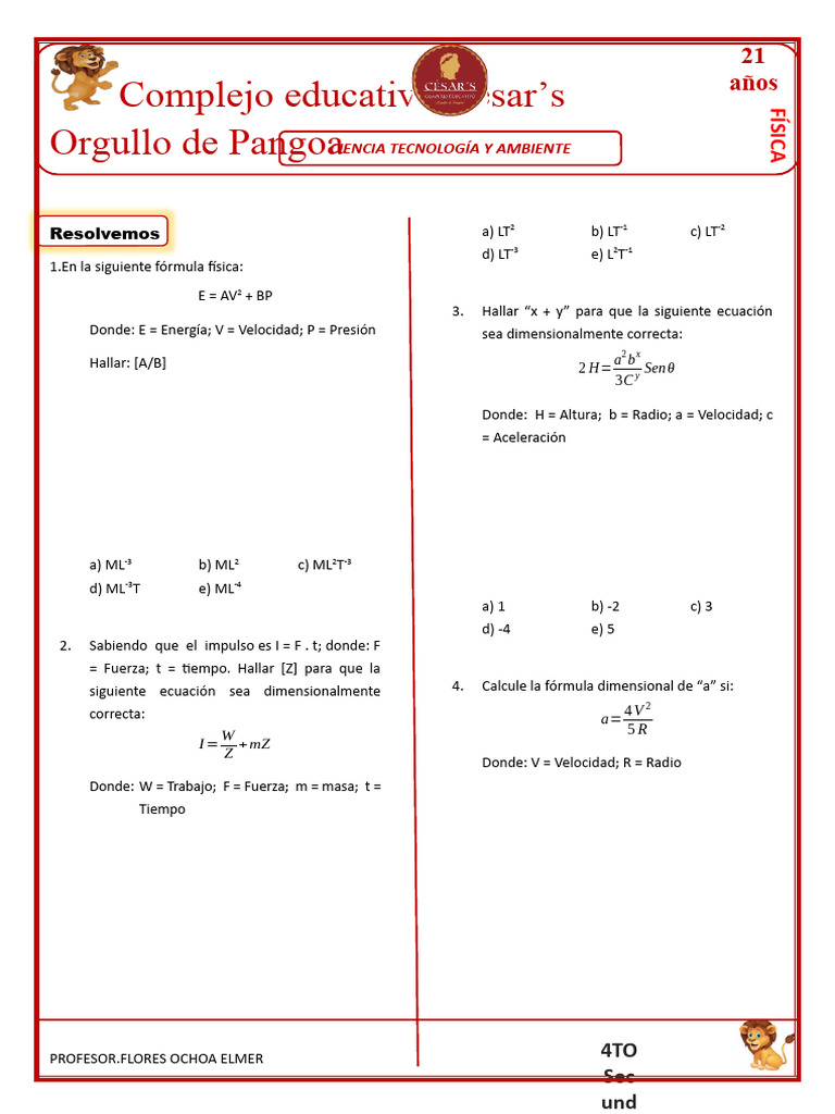 Analisis Dimensional 4to Sec. | PDF | Física Aplicada e ...