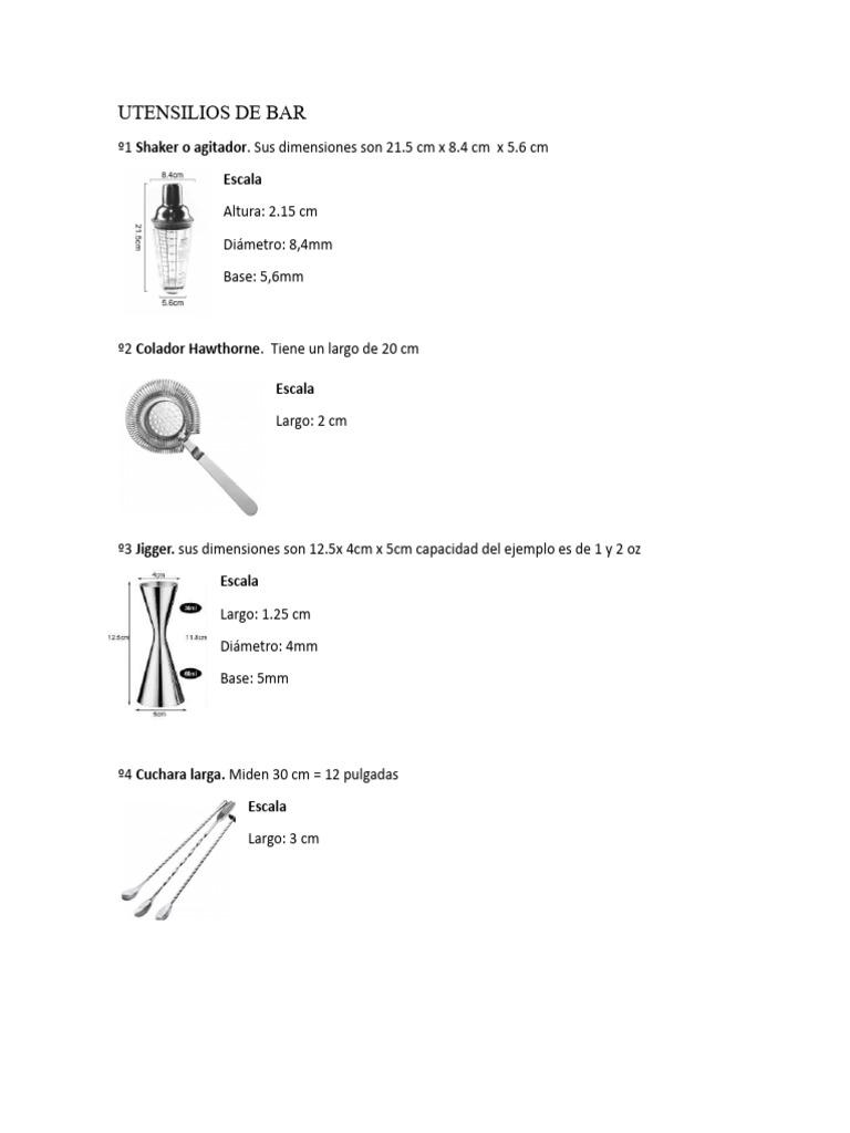 Utensilios y Botellas de Bar: Medidas y Capacidades | PDF | Bebidas ...