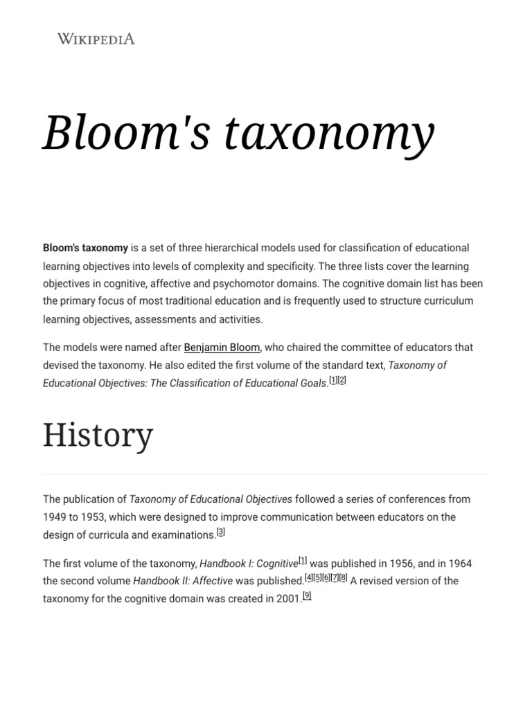 Bloom's Taxonomy - Wikipedia | PDF | Psychology | Cognitive Science