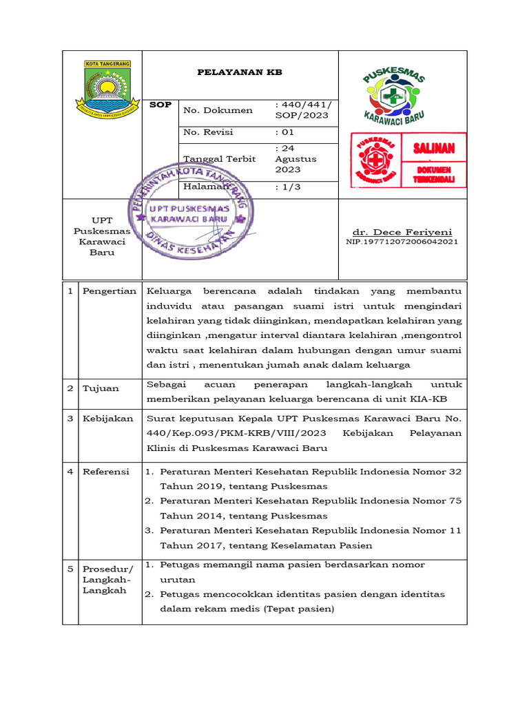 Sop Pelayanan KB 2023 | PDF