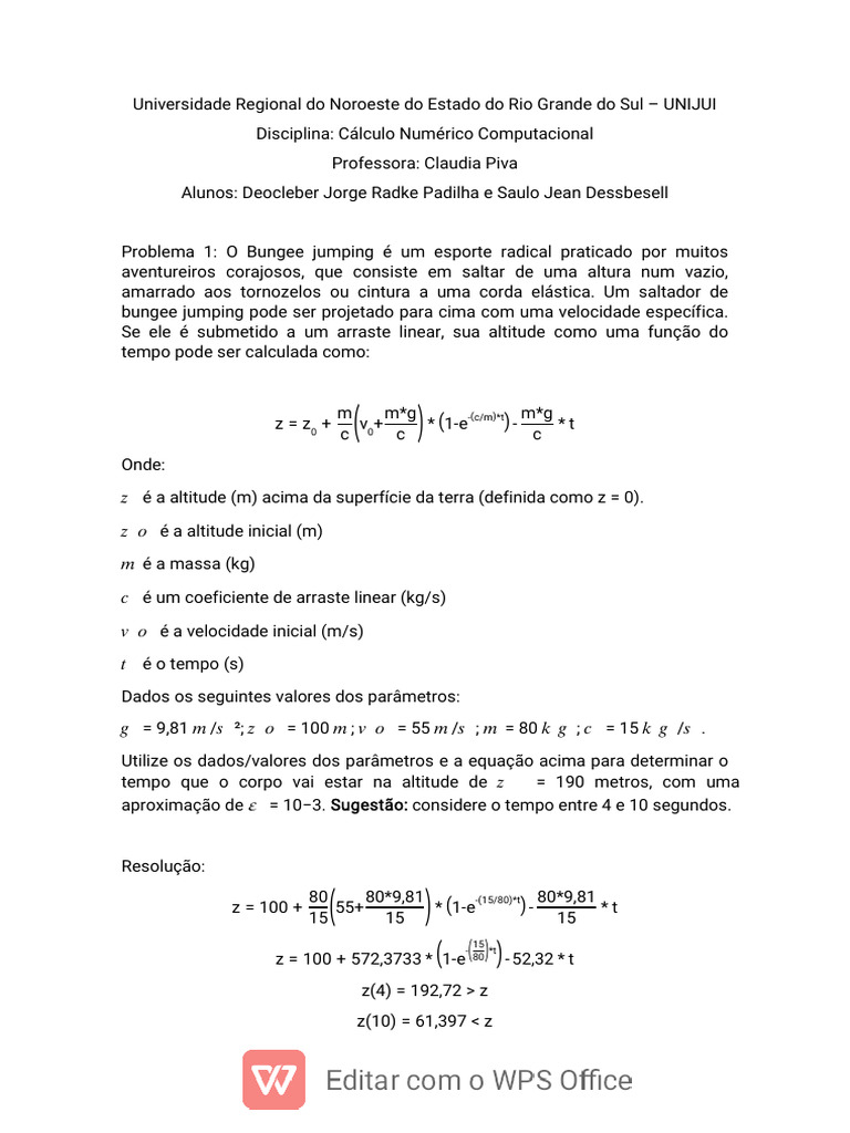Trabalho De Calculo Numerico Pdf Análise Numérica Matemática Aplicada