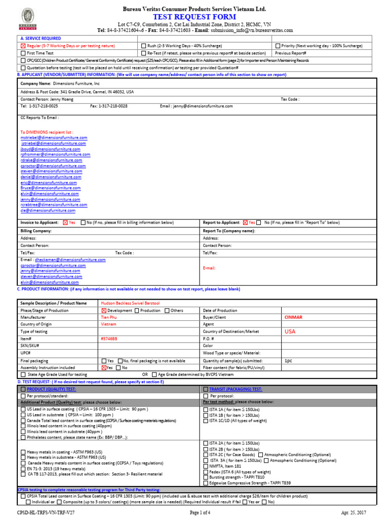 TRF #3746BB Stability Test | PDF | Materials