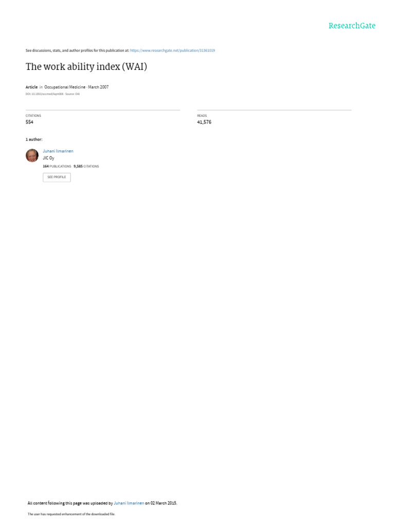 The_work_ability_index_WAI | PDF | Validity (Statistics) | Health Care