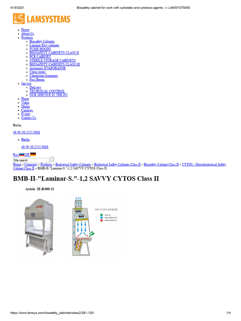 Biosafety Cabinet - BSL II For Work With Cytostatic and Cytotoxic ...