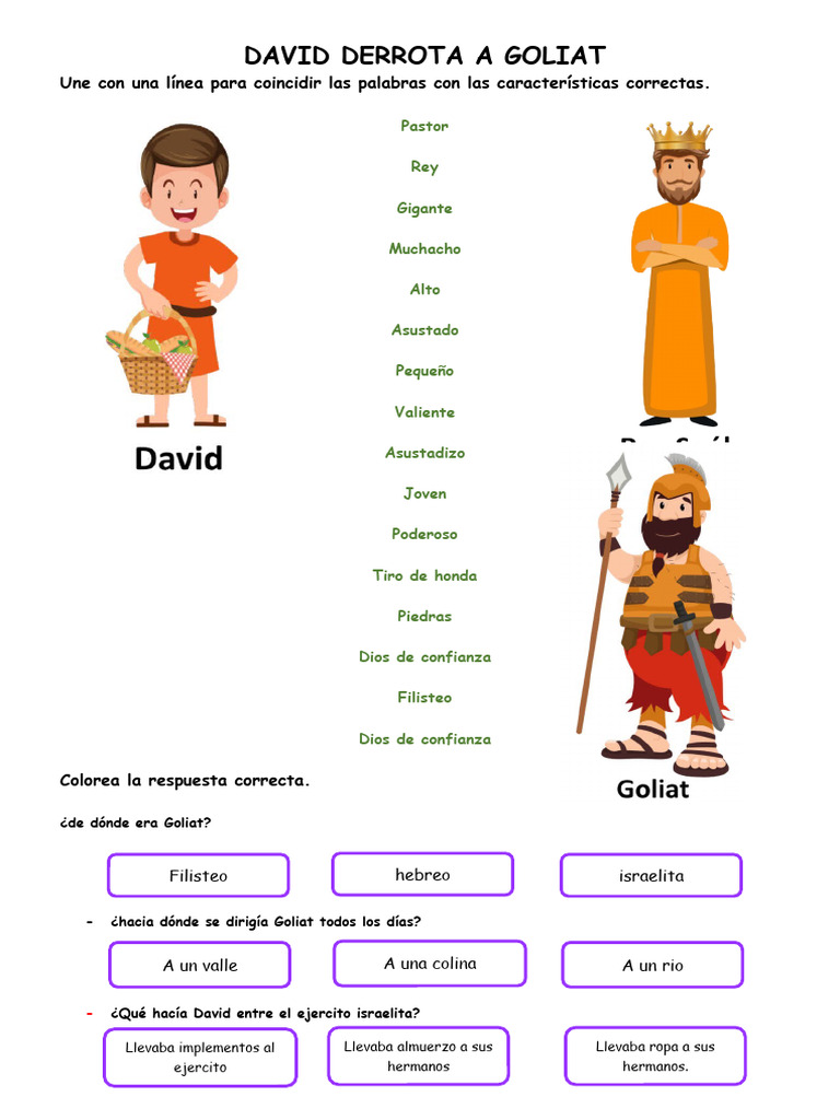 E9 S2 FICHA D2 RELIGIÓN DAVID Y GOLIAT | PDF | David | Goliat