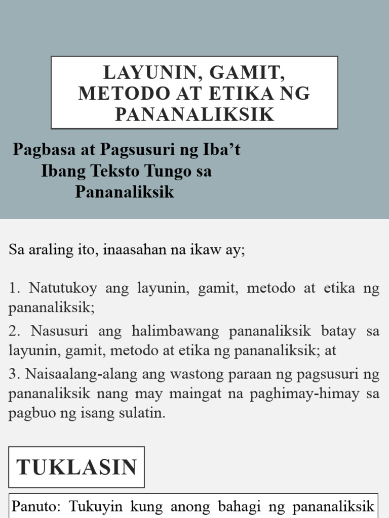 Mod1 Layunin Gamit Metodo at Etika NG Pananaliksik | PDF