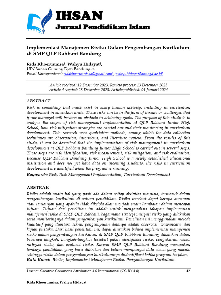 Implementasi Manajemen Risiko Dalam Pengembangan Kurikulum Di SMP QLP ...