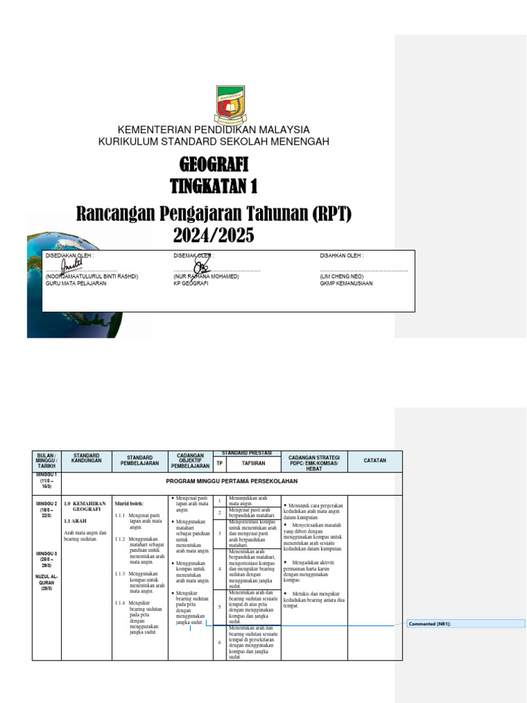RPT Geo T1 Sesi 2024 - 2025 | PDF