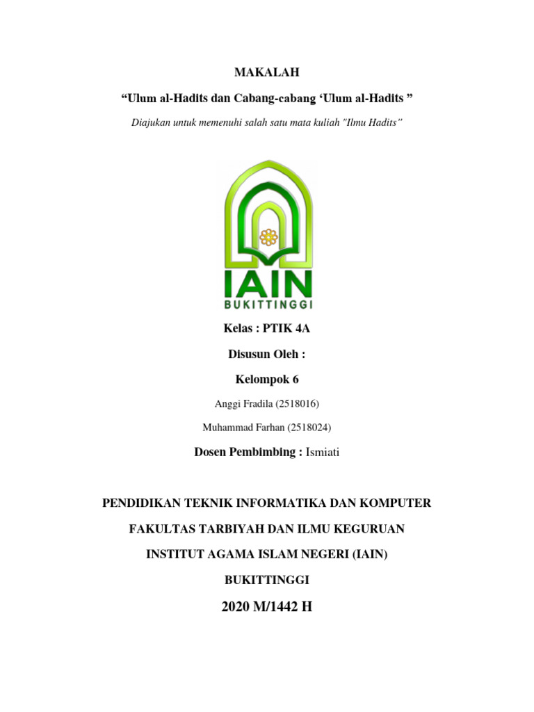 Makalah Ilmu Hadits Kelompok 6 | PDF | Agama & Spiritualitas