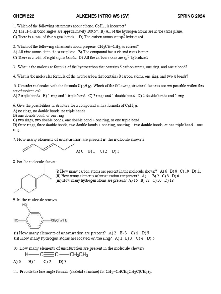 Alkenes Intro WS - SV - SPRING 2024 | Download Free PDF | Alkene ...