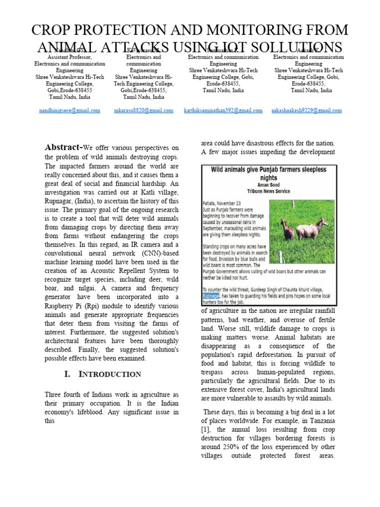 Crop Protection and Monitoring From Animal Attacks Using Iot Sollutions 2 | PDF | Machine Learning