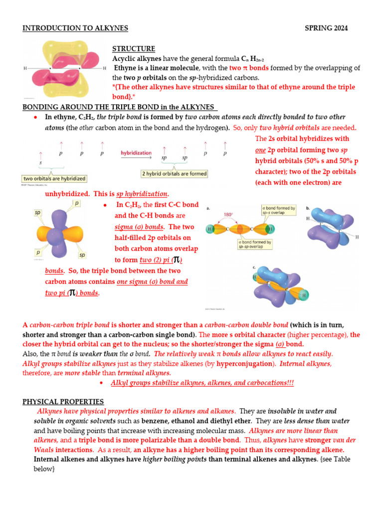 Alkynes Introduction SPRING 2024 | PDF | Alkene | Chemical Bond