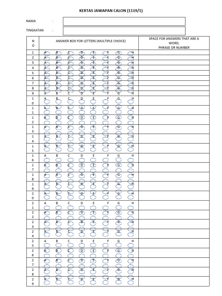 Answer Sheet 1119 1 Pdf