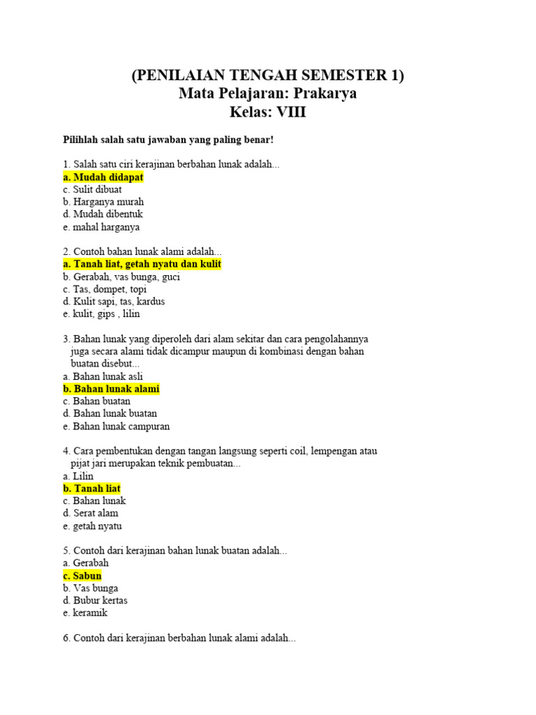 Pts Prakarya Kelas 8 SMPK Baptis | PDF | Seni