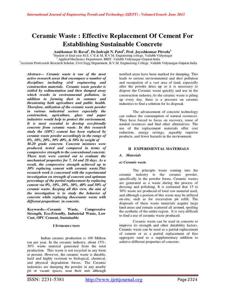 Ceramic Waste Effective Replacement of C | PDF | Concrete | Waste