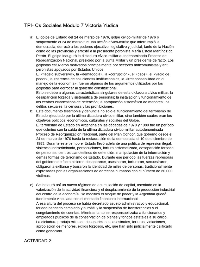 TPI - Cs Sociales Módulo 7 | PDF | Deuda gubernamental | Argentina