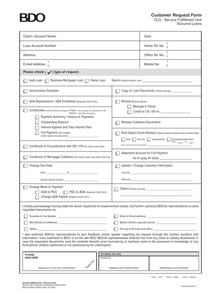Customer Request Form - CLG | PDF | Loans | Mortgages