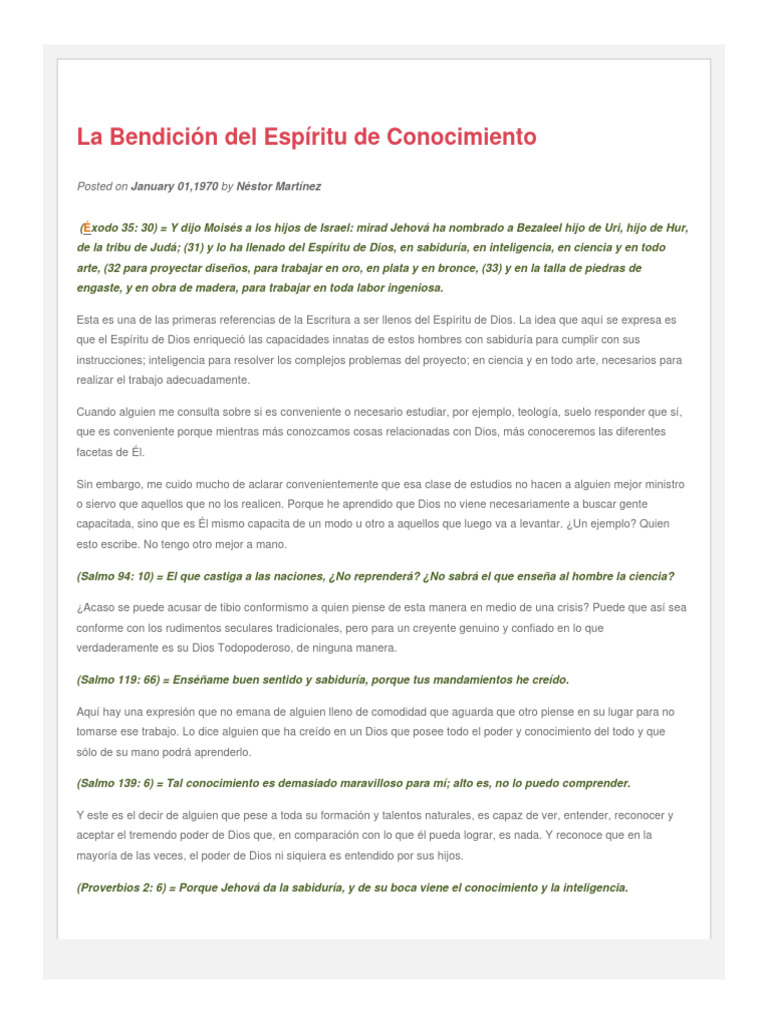 La Bendici N Del Esp Ritu de Conocimiento | PDF | espíritu Santo | Cristo (título)