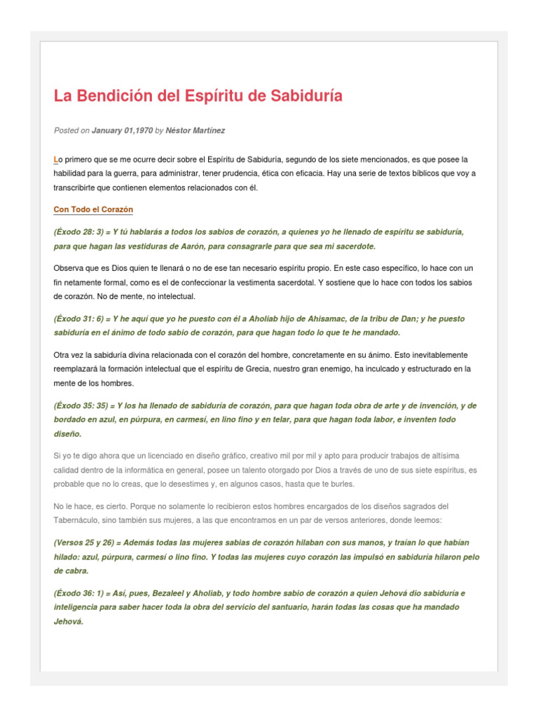 La Bendici N Del Esp Ritu de Sabidur A | PDF | Cristo (título) | Alma