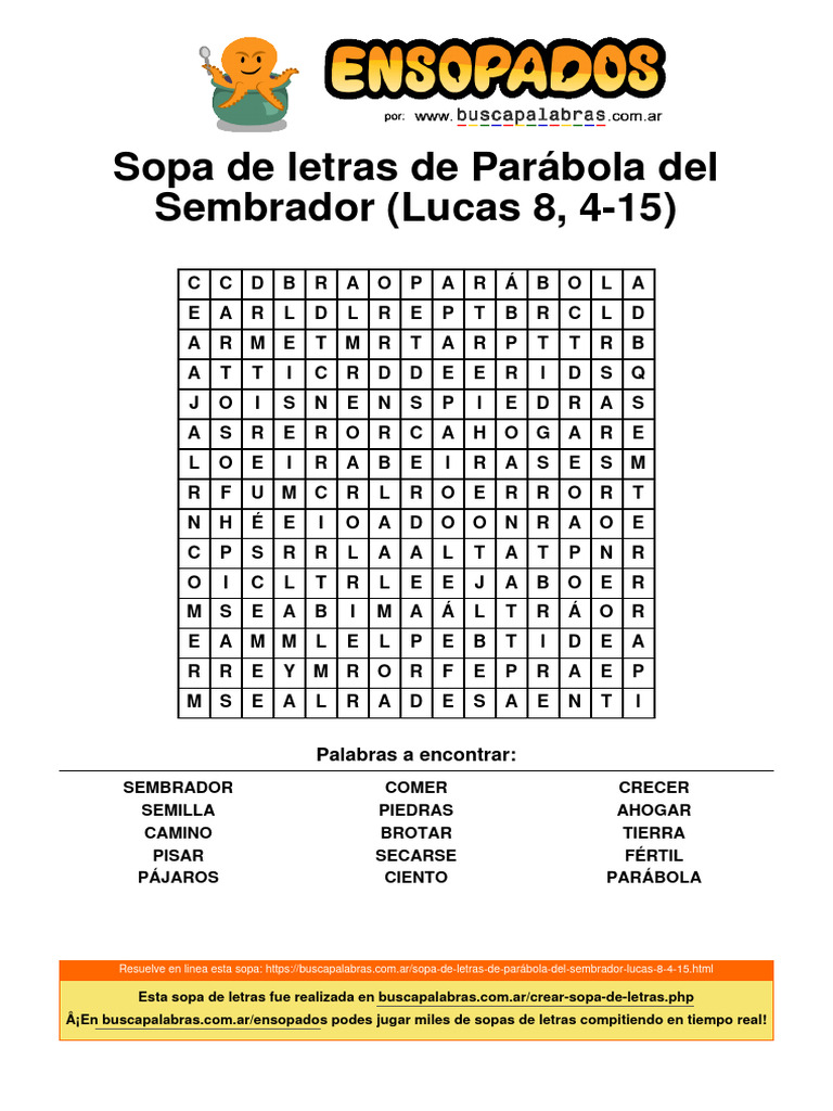 Sopa de Letras de Parábola Del Sembrador Lucas 8 4 15 | PDF