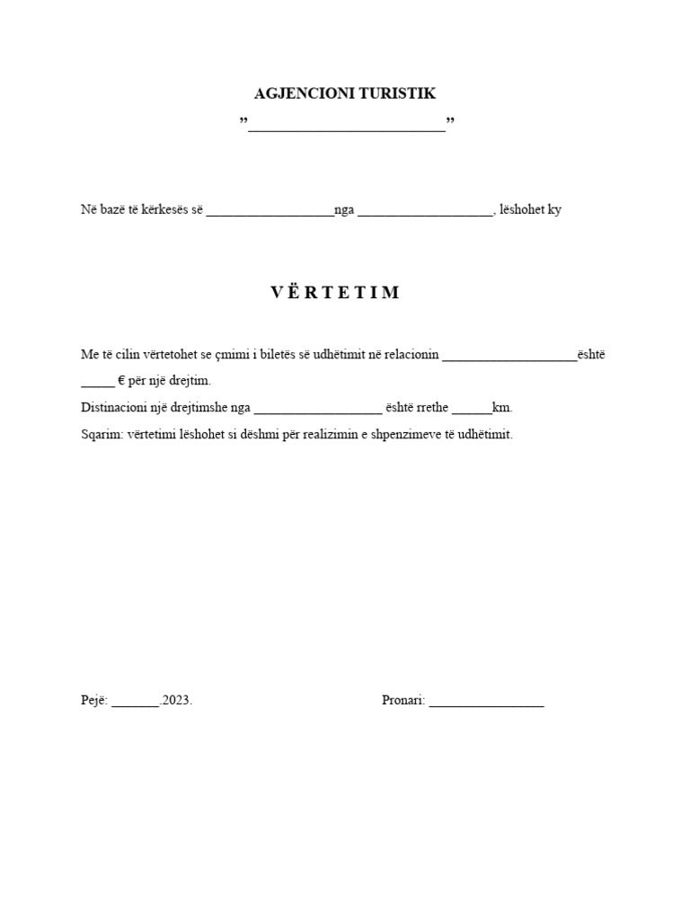 Vërtetimi Për Udhëtim | PDF