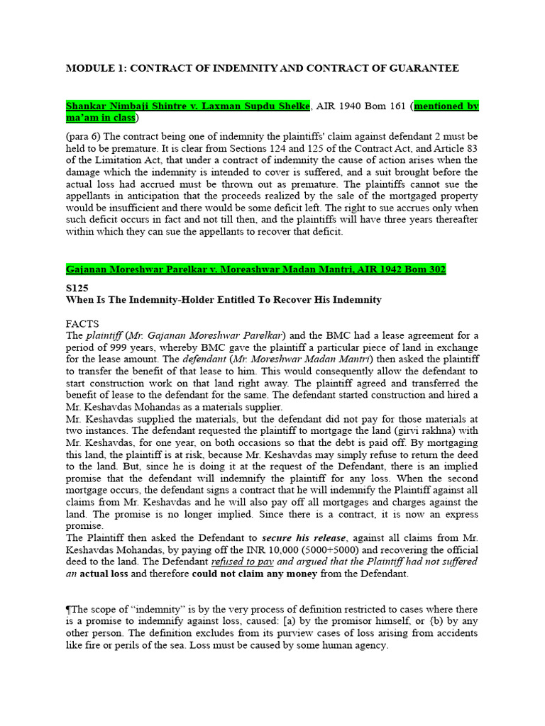 Contracts II Cases | Download Free PDF | Guarantee | Indemnity