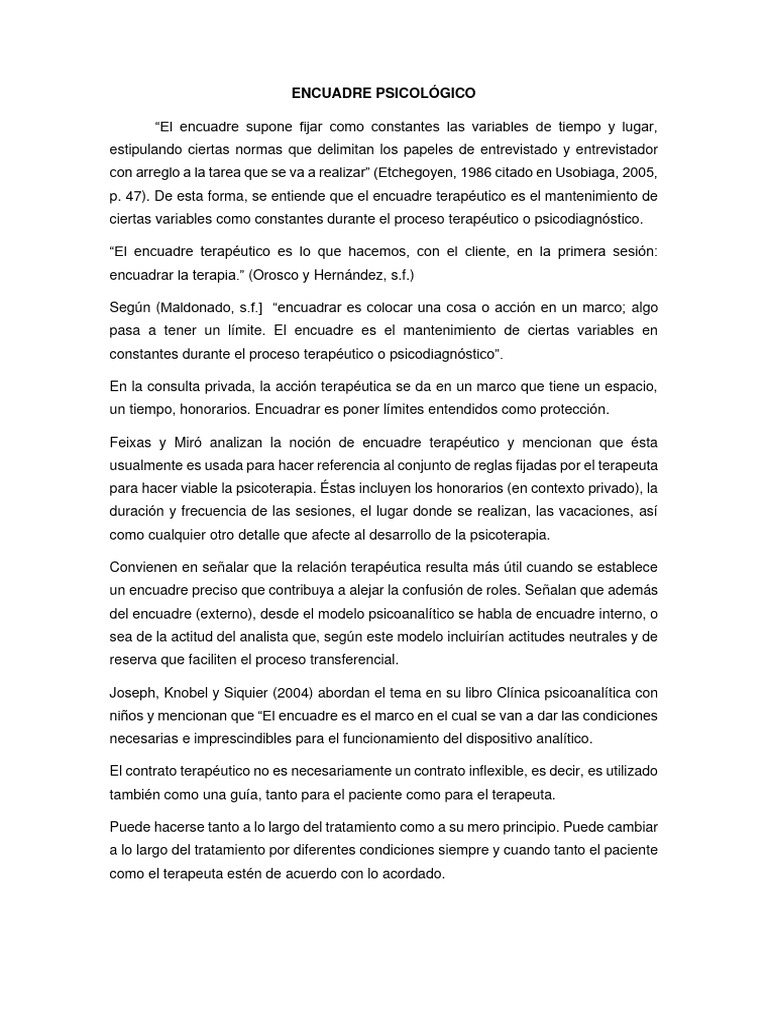 Encuadre Psicológico | PDF | Psicoterapia | Psicoanálisis