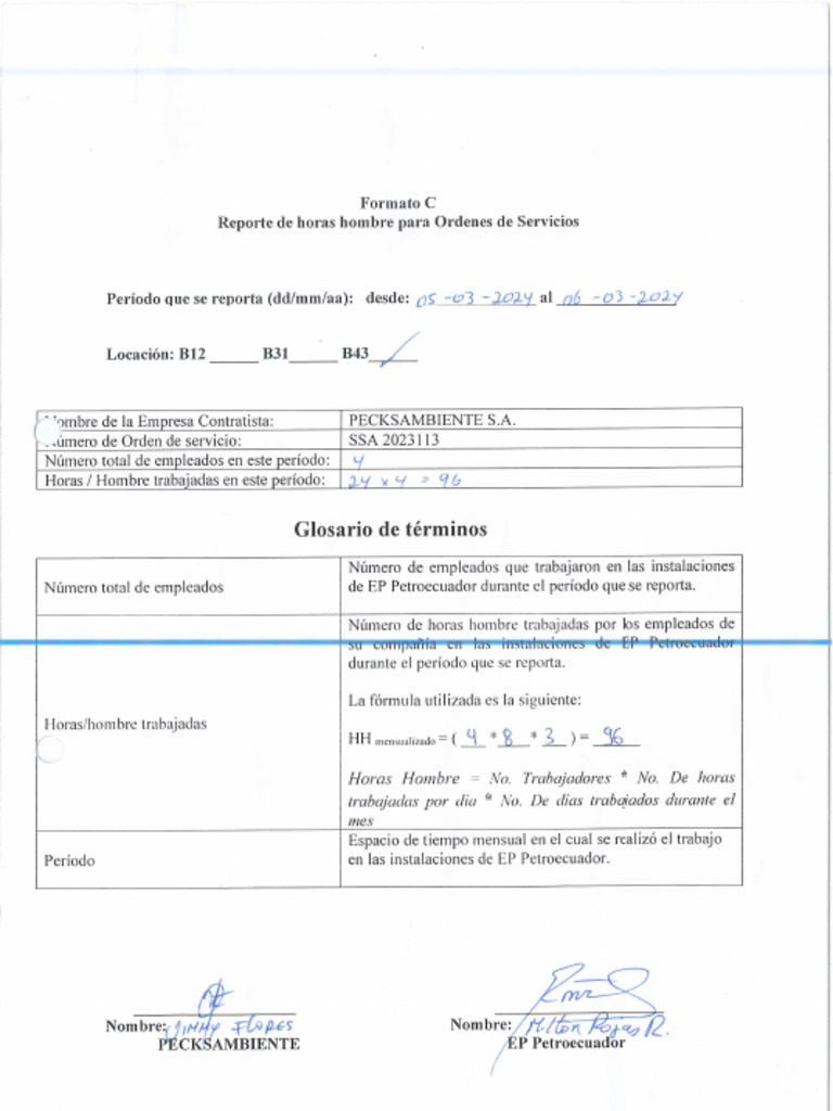 Formato C Reporte HH - B43 - MARZO | PDF