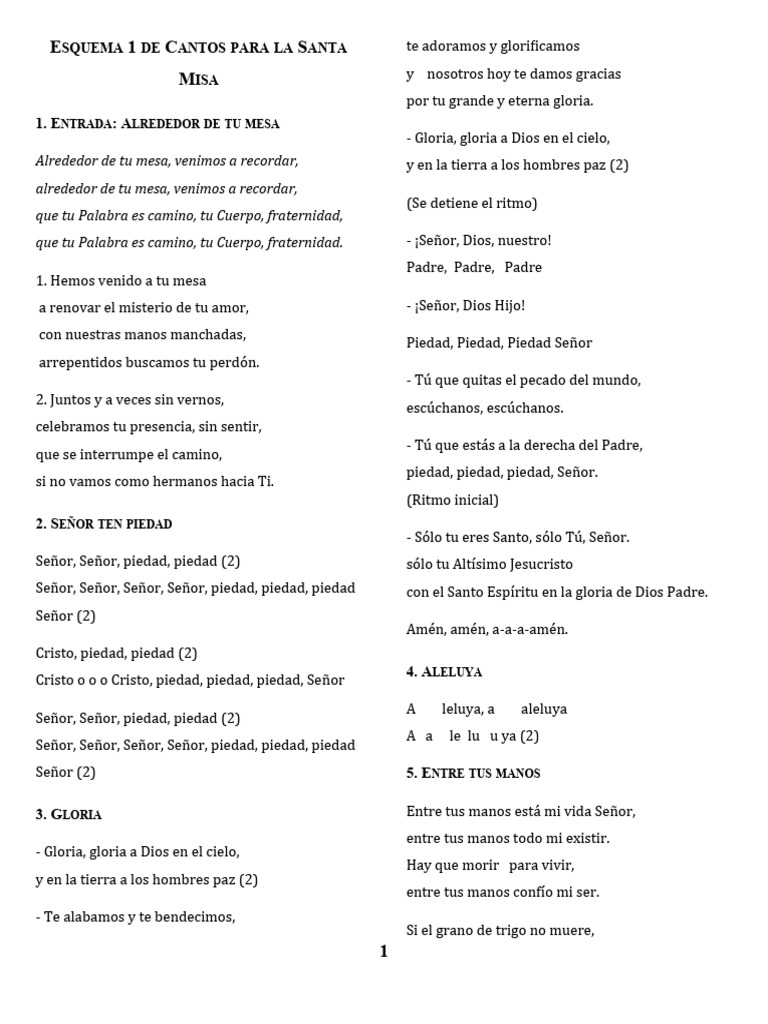 Esquema 1 de Cantos para La Santa Misa | Descargar gratis PDF | Cristo (título) | Amor