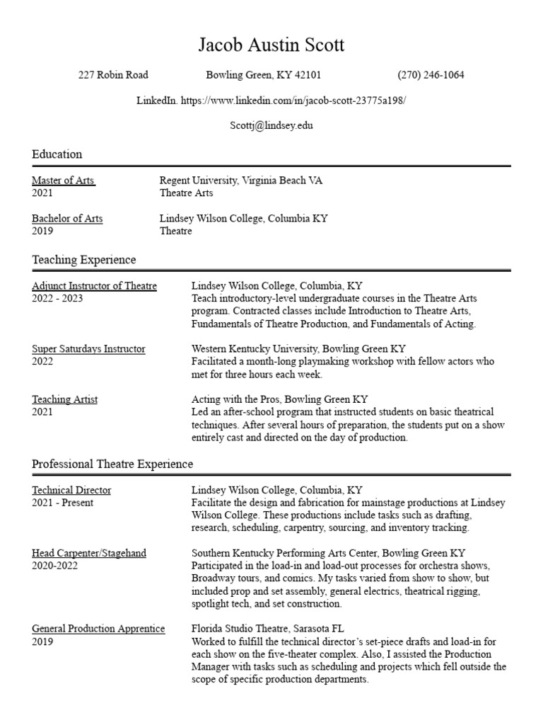 jacob scott - cv | PDF | Theatre