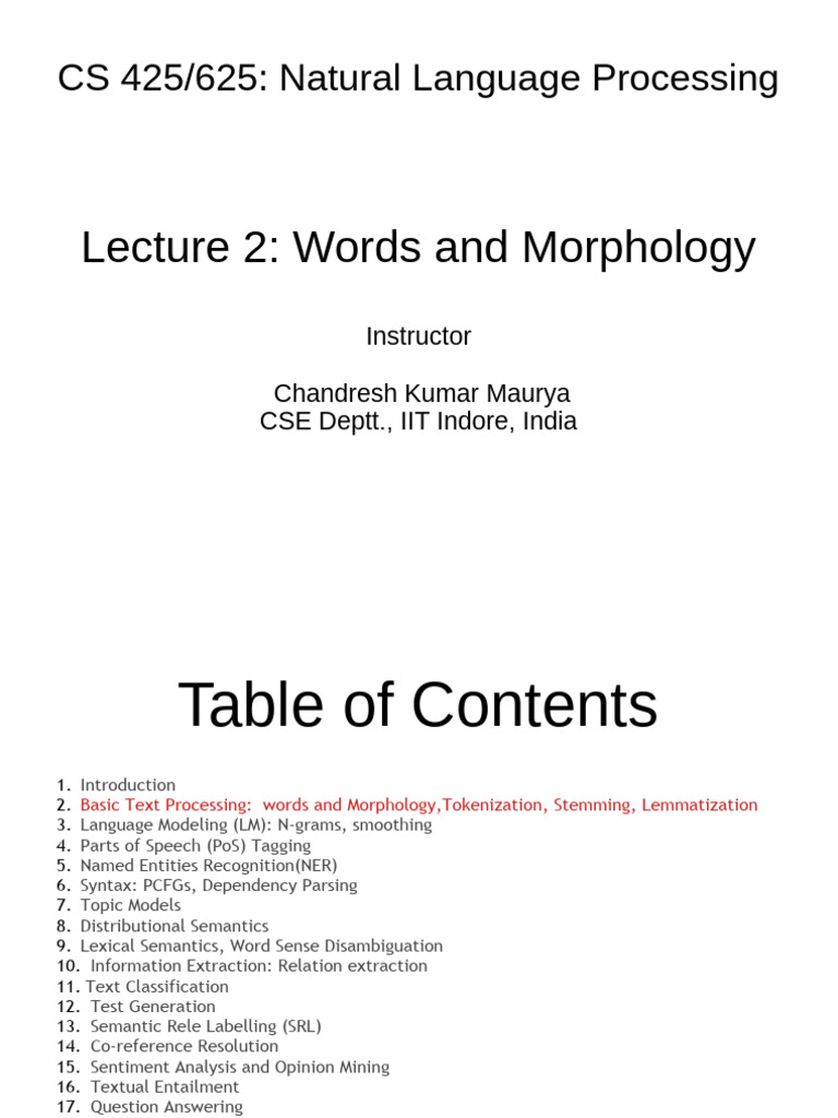 NLP Lect 2 Words and Morphology | PDF | Morphology (Linguistics) | Word