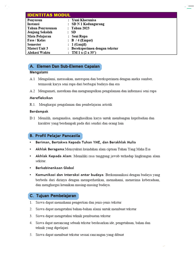 Modul Ajar Seni Rupa Unit 3 | PDF