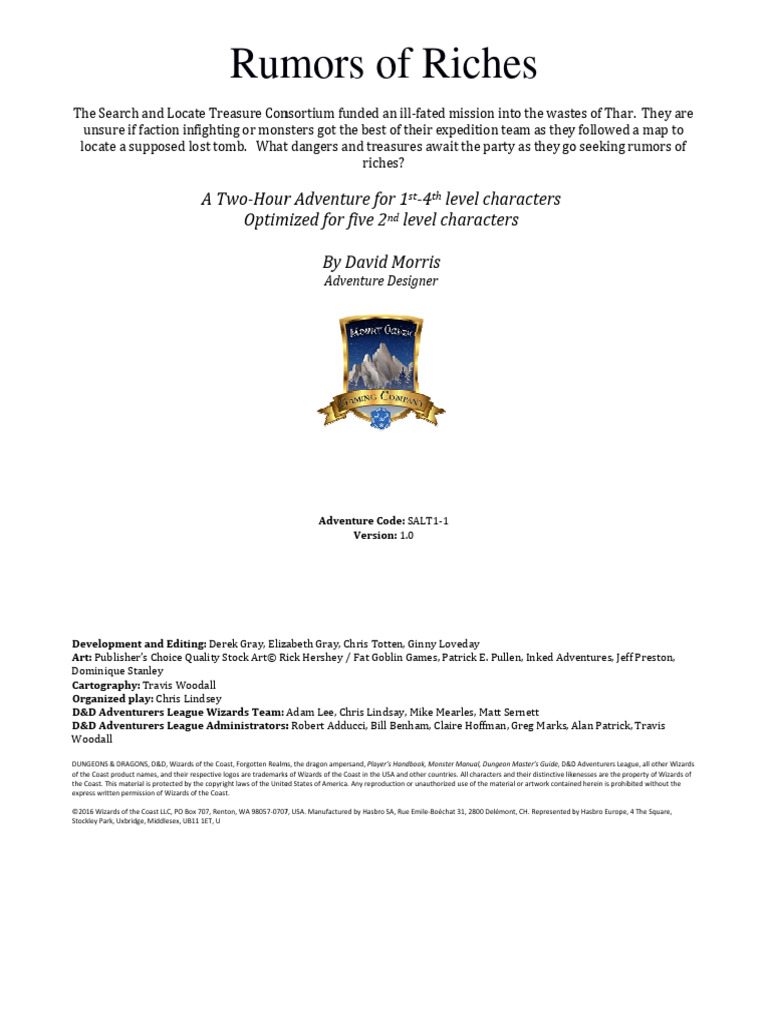 SALT1-1 Rumors of Riches Print Friendly | PDF | Dungeons & Dragons | Wizards Of The Coast