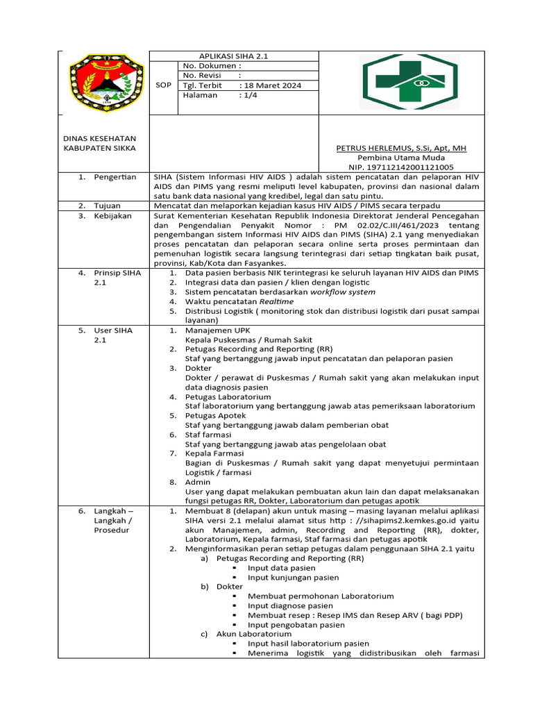 Sop Aplikasi Siha 2 | PDF