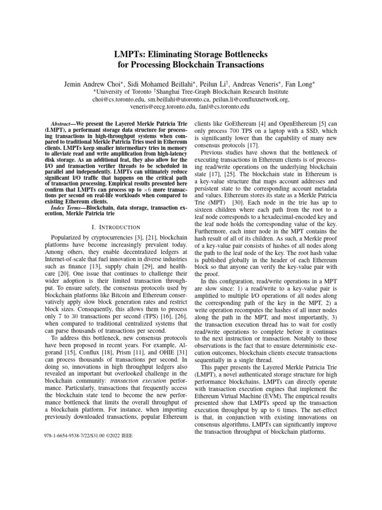 LMPTs - Eliminating Storage Bottlenecks For Processing Blockchain Transactions | PDF | Cache ...