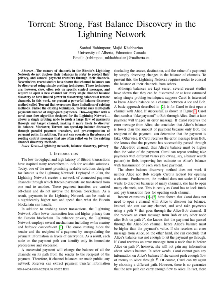 Torrent - Strong, Fast Balance Discovery in The Lightning Network | PDF | Bitcoin | Computer Science