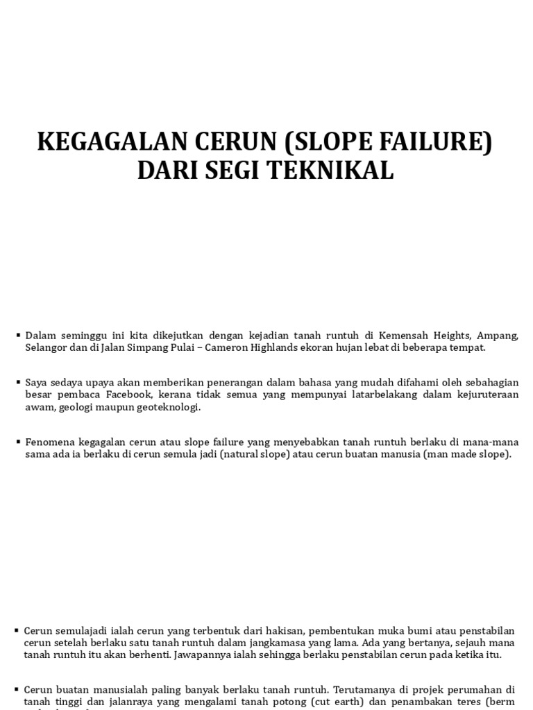 Kegagalan Cerun (Slope Failure) Dari Segi | PDF