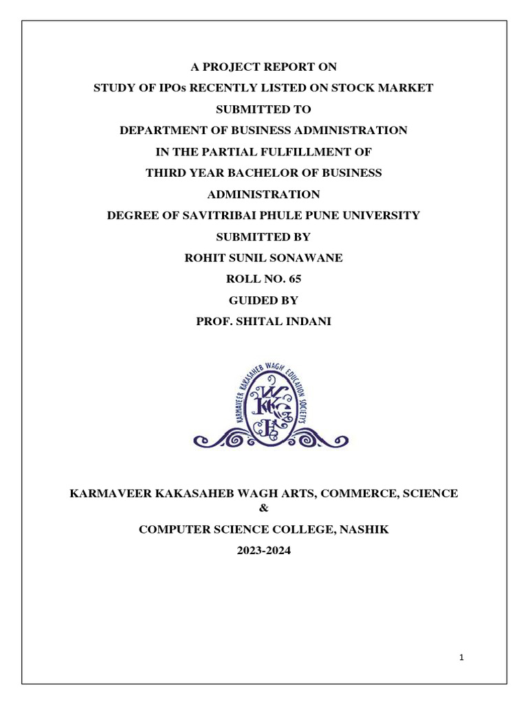 A Project Report On Ipo | PDF | Initial Public Offering | Stocks