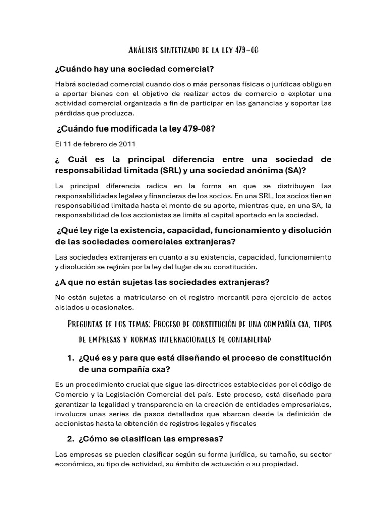 Análisis de la Ley 479-08 y Sociedades Comerciales | PDF | Sociedad de ...