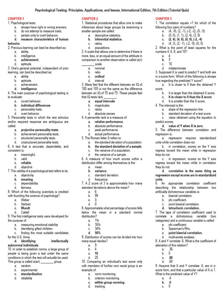 Kaplan Tutorial Quiz | PDF | Validity (Statistics) | Wechsler Adult Intelligence Scale