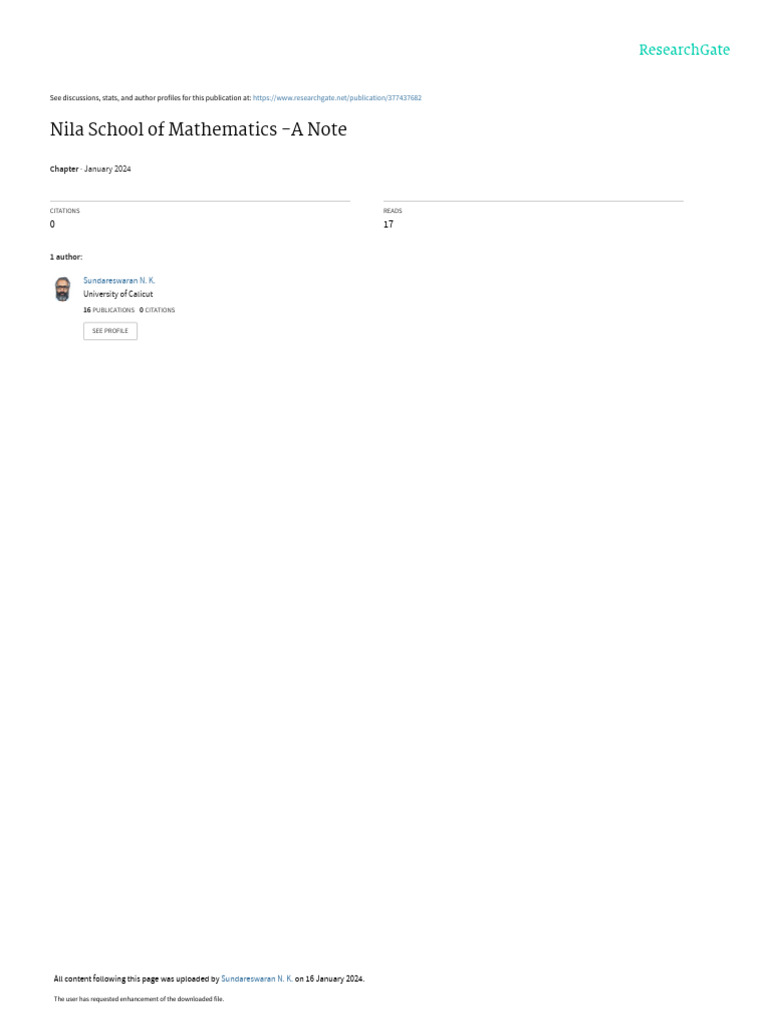 Nila School of Mathematics A Note1 | PDF