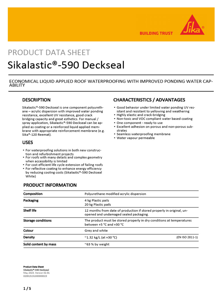 Sikalastic®-590 Deckseal Overview | PDF | Coating | Humidity