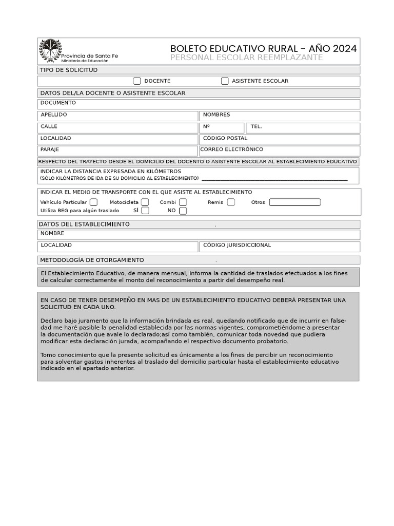 Boleto Educativo Rural 2024 Docente AE Reemplazante 240411 122231 | PDF